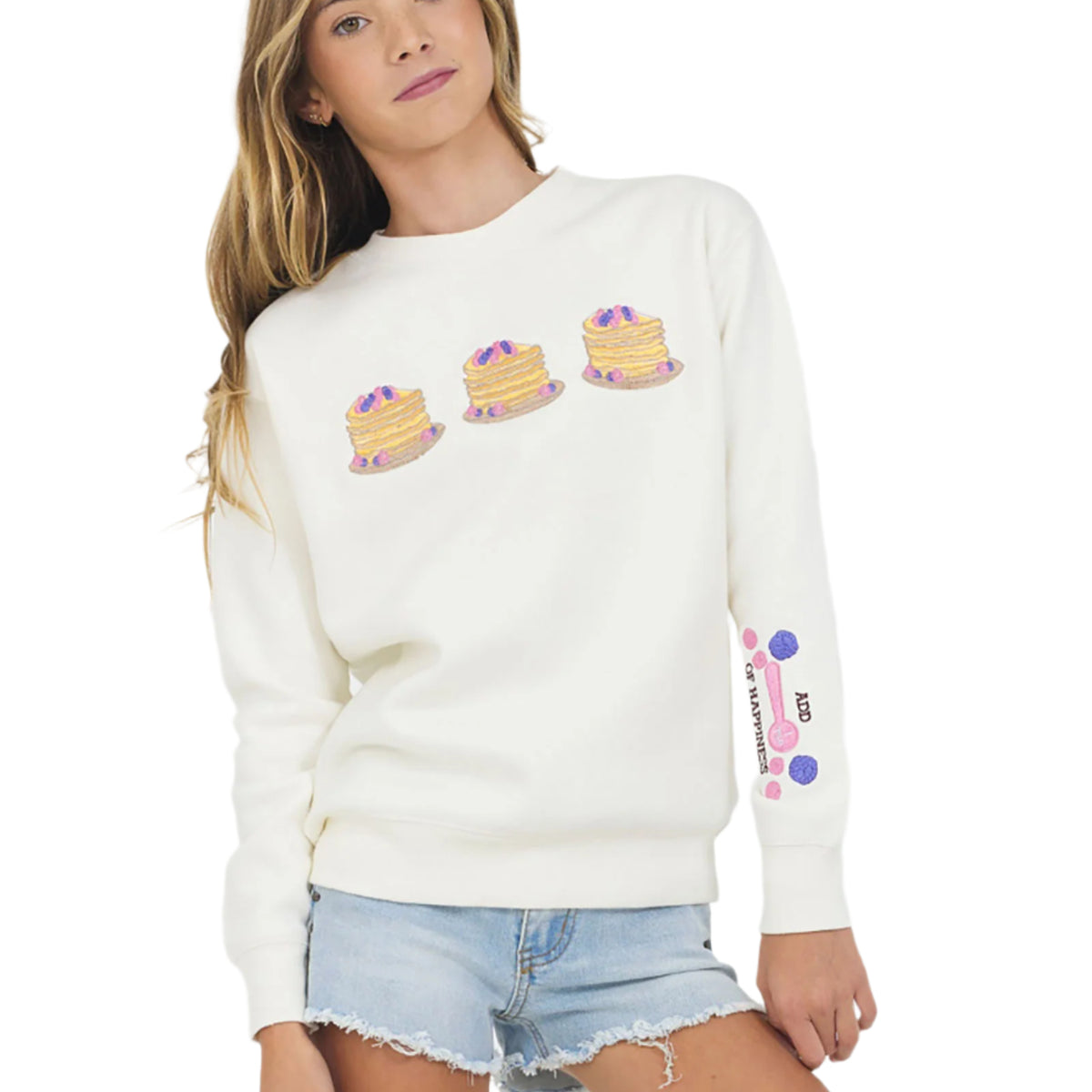 Girls Teen & Pre Teen Yummi Pancakes Crew Sweatshirt - Frankie's on the ...